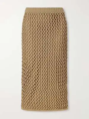 DIOTIMA Spice Bead-embellished Crocheted Cotton-blend Midi Skirt - Beige