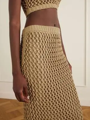 DIOTIMA Spice Bead-embellished Crocheted Cotton-blend Midi Skirt