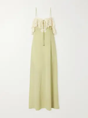 Chloé Lace-trimmed Silk Maxi Dress - Green