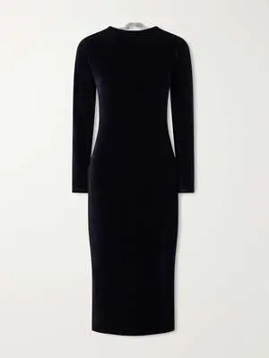 Balmain Open-back Embellished Cotton-blend Velvet Midi Dress - Black