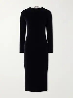 Balmain Embellished Open-back Ribbed Velvet Midi Dress - Black