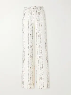 AGUA BENDITA AGUA BY AGUA BENDITA Tota Navegante Floral-Embroidered Linen Wide-Leg Pants