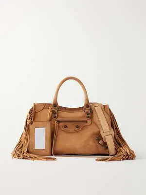 Balenciaga Le City Small Fringed Suede Shoulder Bag - Brown