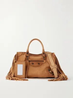 Balenciaga Le City Small Fringed Suede Shoulder Bag - Brown