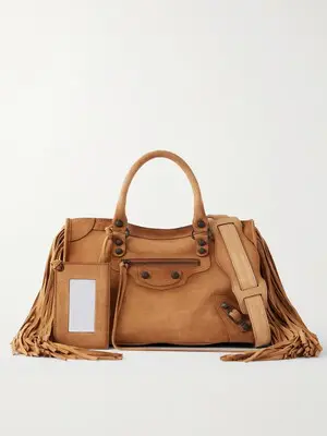 Balenciaga Le City Small Fringed Suede Shoulder Bag - Brown