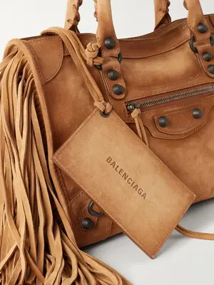 Balenciaga Le City Small Fringed Suede Shoulder Bag