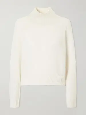 ALLUDE Mock Neck Cashmere Sweater - Neutrals