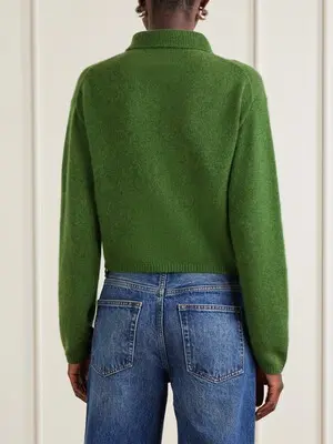 ALLUDE Cashmere Zip-up Cardigan - Green
