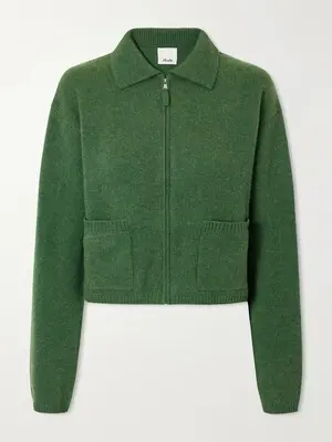 ALLUDE Cashmere Zip-up Cardigan - Green