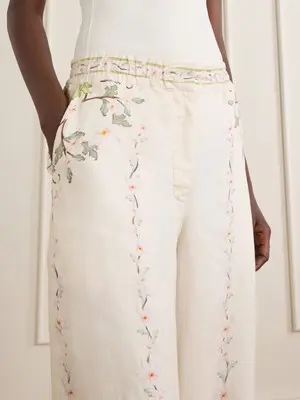 Agua Bendita Tota Anhelo Floral-printed Linen Straight-leg Pants - Neutrals