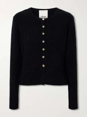ALLUDE Wool And Cashmere-blend Ribbed Cardigan - Black