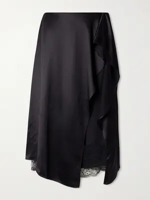Acne Studios Ruffled Satin Midi Skirt - Black
