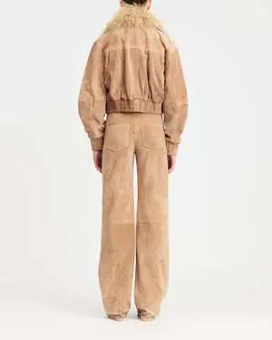16Arlington Cie Cropped Jacket With Detachable Shearling Collar - Beige