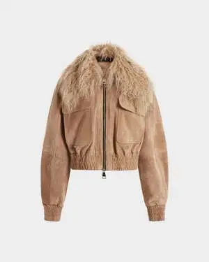 16Arlington 16Arlington Cie Suede Cropped Jacket With Detachable Shearling Collar Tan