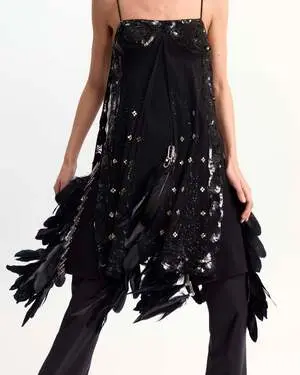 16Arlington Loa Midi Dress With Sequins And Feathers