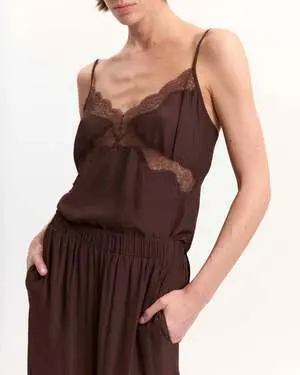 16Arlington Clio Lace-trimmed Satin Camisole - Chocolate