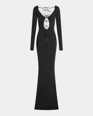 16Arlington Solaris Gown Jersey Maxi Dress With Plunge And Lace-up Detail