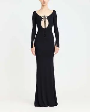 16Arlington Solaris Gown Jersey Maxi Dress With Plunge And Lace-up Detail