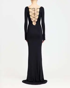 16Arlington Solaris Gown Jersey Maxi Dress With Plunge And Lace-up Detail