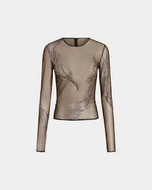16Arlington 16Arlington Darwin Sheer Crystal Appliqué Top Dark Chocolate
