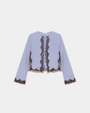 16Arlington Filipa Cardigan With Lace Trim - Pale Lilac