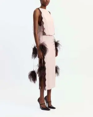 16Arlington Romina Dress With Feather And Lace Trim - Blush Pink