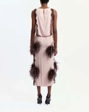16Arlington Romina Dress With Feather And Lace Trim - Blush Pink