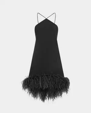 16Arlington Addy Mini Dress With Feather Trim - Black