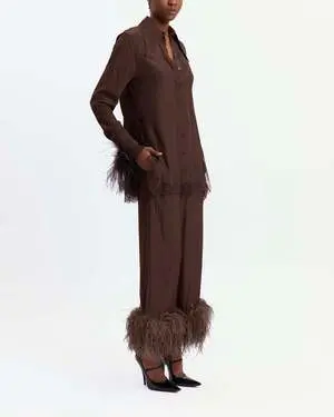 16Arlington Joelle Wide-leg Feather-trimmed Trousers