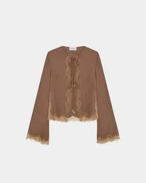 16Arlington 16Arlington Filipa Cardigan With Lace Trim Toffee-coloured