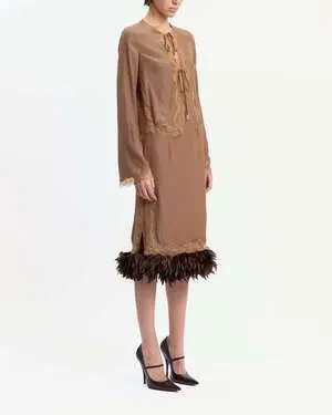 16Arlington Filipa Cardigan With Lace Trim - Toffee
