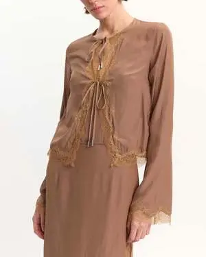 16Arlington Filipa Cardigan With Lace Trim - Toffee