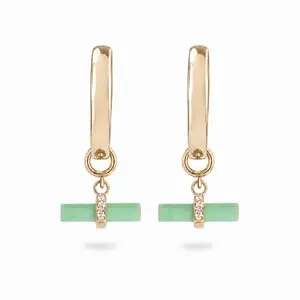 ZOHREH Zohreh' Green / Gold Chrysoprase T-Bar Hoop Earrings In 9k Gold Green/gold