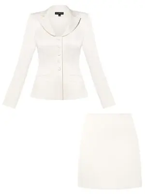 TIA DORRAINE Tailored Satin Blazer & Mini Skirt Set Pearl - White