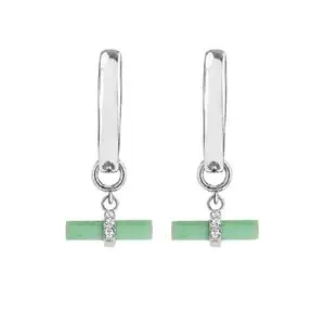 ZOHREH Silver / Green Chrysoprase T-bar Hoop Earrings Sterling Silver - Silver/green