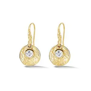 DOWER & HALL Hammered Disc White Topaz Drop Earrings - Gold