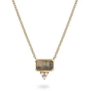ZOHREH Gold / Green Labradorite & White Sapphire Necklace 9k Gold - Gold/green