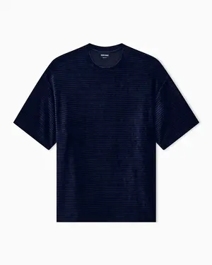 Giorgio Armani T-shirt Regular Fit In Striped Jacquard Chenille Jersey - Blue