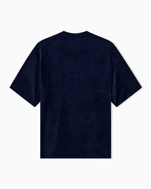 Giorgio Armani T-shirt Regular Fit In Striped Jacquard Chenille Jersey - Blue