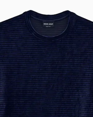 Giorgio Armani T-shirt Regular Fit In Striped Jacquard Chenille Jersey - Blue