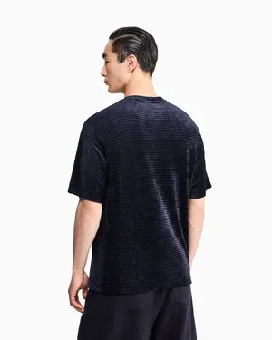 Giorgio Armani T-shirt Regular Fit In Striped Jacquard Chenille Jersey - Blue