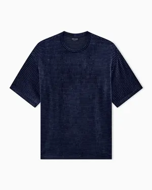 Giorgio Armani T-shirt Regular Fit In Striped Jacquard Chenille Jersey - Grey