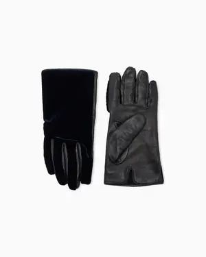 Giorgio Armani Nappa Leather And Velvet Gloves With Cashmere Lining - Black