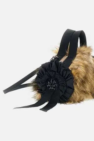 Simone Rocha Mini Faux-fur Bag With Embroidery And Rosettes
