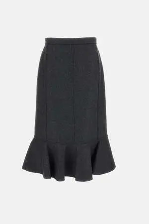 Plan C Double-wool Skirt With A Ruffled Hem - Grey