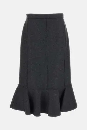 Plan C Double-wool Midi Skirt With Ruffle Hem - Grigio