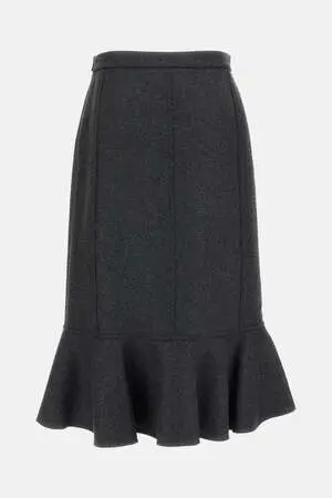 Plan C Double-wool Midi Skirt With Ruffle Hem - Grigio