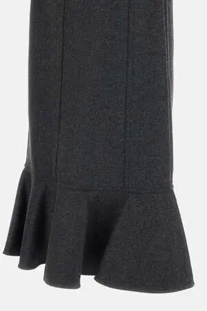 Plan C Double-wool Midi Skirt With Ruffle Hem - Grigio