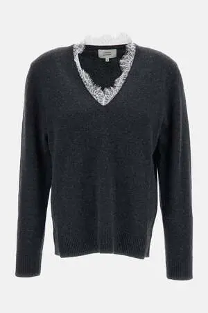 Loulou De Saison Leyla Sweater With Lace Detail - Grey