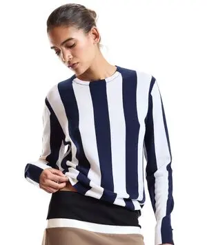 Cynthia Rowley Sideline Striped Crew Neck Sweater - Navy